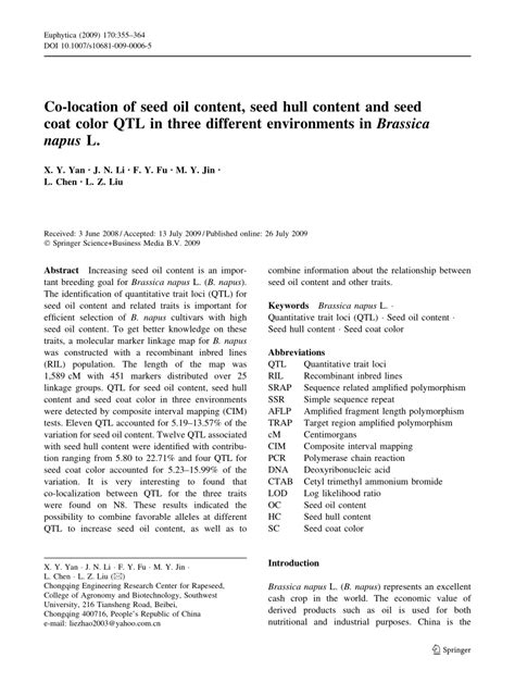 Pdf Colocation Of Seed Oil Content Seed Hull Content And Seed Coat