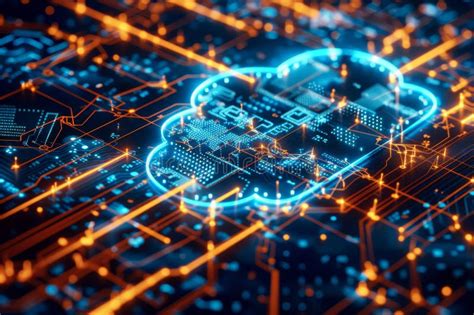 Illuminated Cloud On Circuit Board Concept Of Cloud Computing Data Storage And Technology