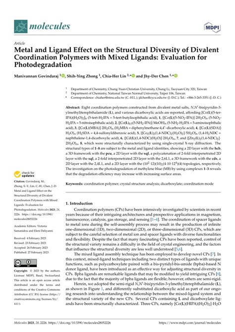 Pdf Metal And Ligand Effect On The Structural Diversity Of Divalent