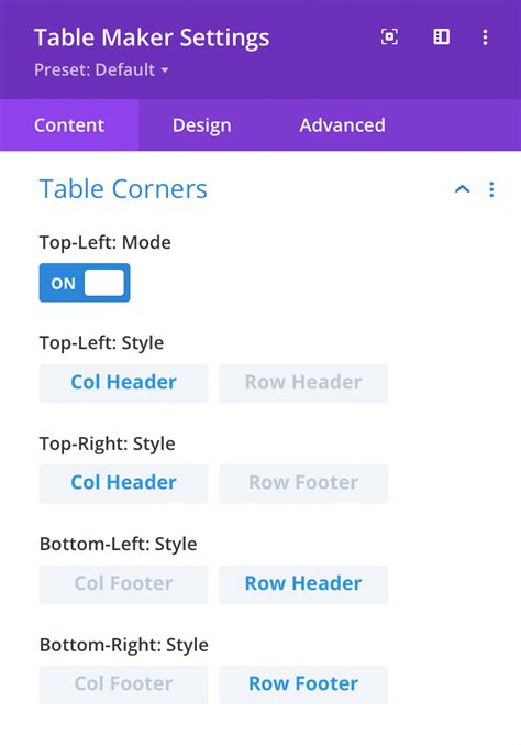 Table Corners Content Tab Table Maker Docs Divi Modules