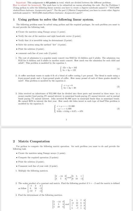 Solved Using Python To Solve The Following Linear System Chegg