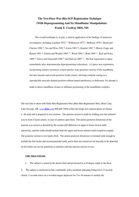 Pdf The Two Piece Wax Bite Scp Registration Technique With Deprogramming And No Mandibular