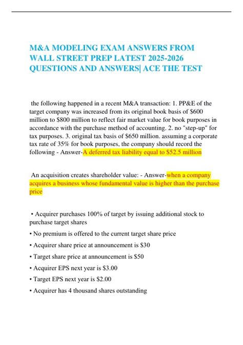 Manda Modeling Exam Answers From Wall Street Prep Latest Questions And Answers Ace The Test Manda
