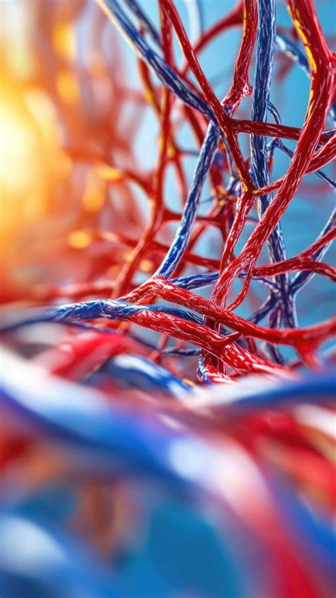 Colorful Abstract Network Of Interwoven Red And Blue Fibers Stock