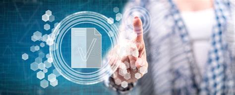 Woman Touching A Document Validation Concept Stock Image Image Of Design Document 319261069