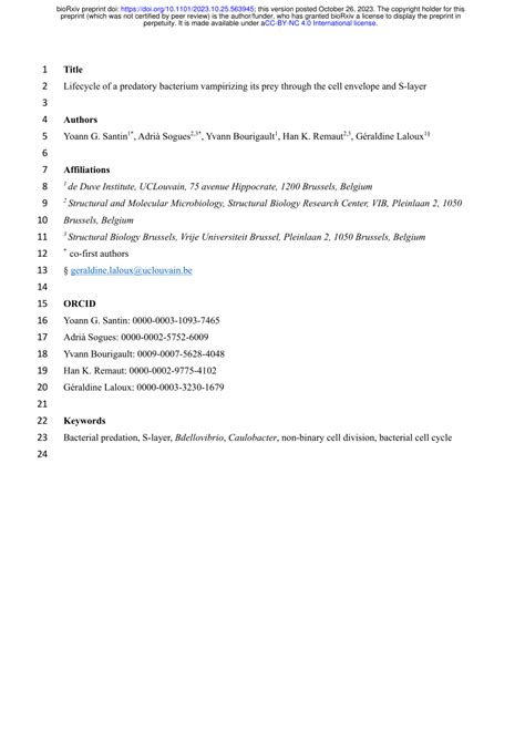 Pdf Lifecycle Of A Predatory Bacterium Vampirizing Its Prey Through