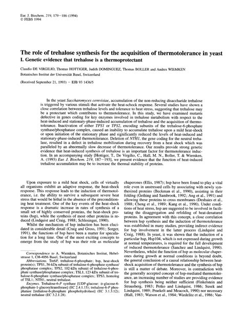Pdf The Role Of Trehalose Synthesis For The Acquisition Of
