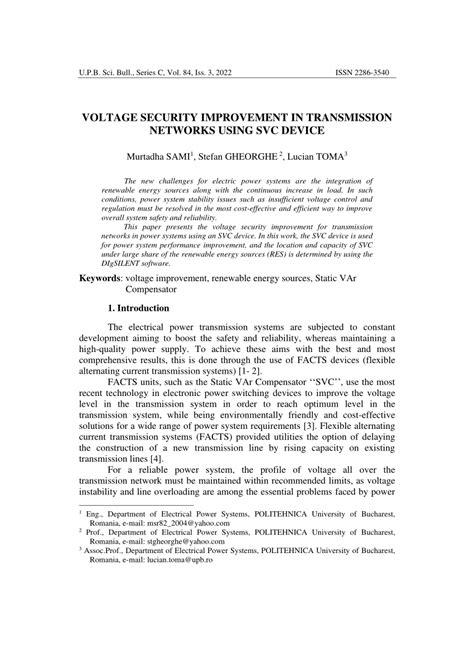 Pdf Voltage Security Improvement In Transmission Networks Using Svc Device