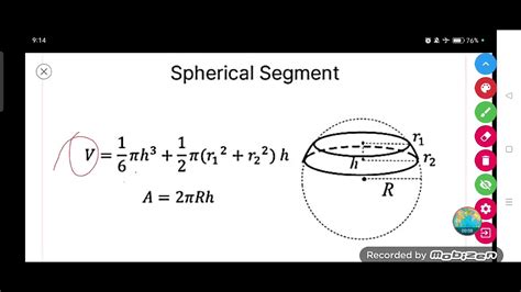 Formula Of Spherical Segment Volume Of Spherical Segment Area Of