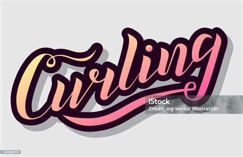 컬링 스포츠 회색 배경에 그라데이션 레터링 텍스트입니다 벡터 일러스트입니다 컬링 모던 브러쉬 서 예 겨울 게임 피트 니스 활동 벡터 디자인입니다 배너 로고 티셔츠 및 캡 용