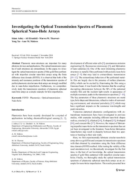 pdf investigating the optical transmission spectra of plasmonic