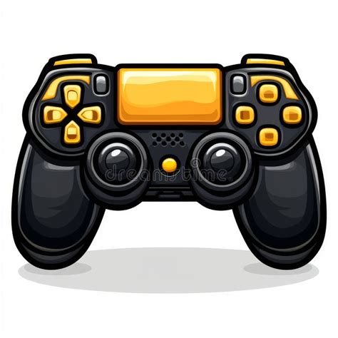 Drawing Of A Game Controller In Black And White With Yellow Accents On The Buttons And