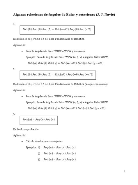 Algunas Relaciones De Angulos De Euler Y Rotaciones Pdf