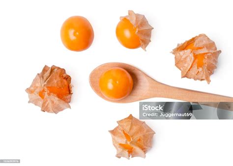고립 된 케이프 구스베리 나무 숟가락 흰색 배경에 물리 베리 베리 클리핑 경로와 신선한 황금 Physalis 0명에 대한 스톡 사진 및 기타 이미지 Istock