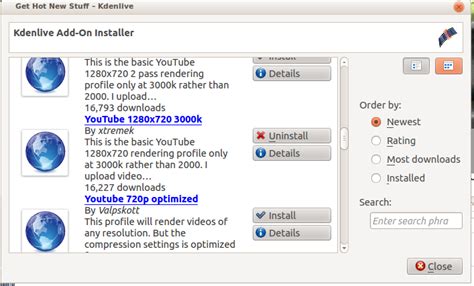 Kdenlivemanualsettings Menudownload New Render Profiles Kde