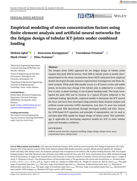 Pdf Empirical Modeling Of Stress Concentration Factors Using Finite Element Analysis And