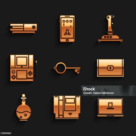 게임 카트리지 노트북 상자 마법의 묘약이 있는 병 휴대용 비디오 콘솔 조이스틱 아케이드 기계 및 비디오 아이콘에 대한 고대 키를