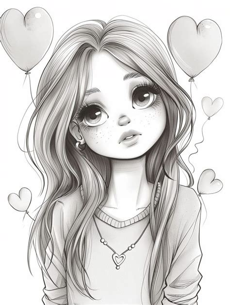 Drawing Of A Beautiful Girl With Long Hair For Coloring Zumipic Big Eyes Art Coloring