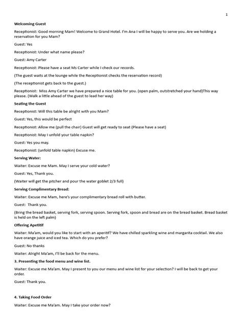 Welcoming Guest Script Pdf Cuisine Home