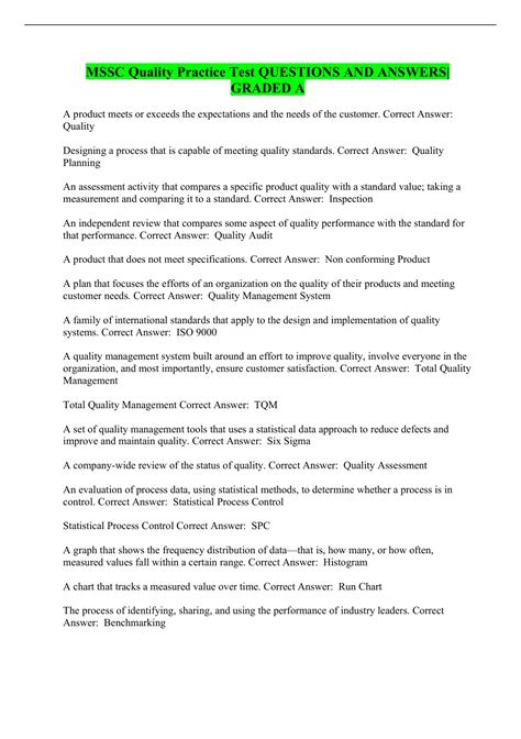 Mssc Quality Practice Test Questions And Answers Graded A Mssc