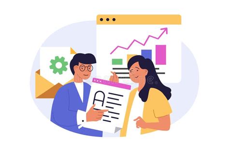 Marketing And Development Concept In Modern Flat Design For Web Man And Woman Analyzing