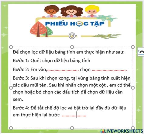 Phiếu Học Tập Chủ đề Lớp 4 Chủ đề 25 Online Exercise For Live