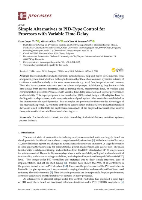 Pdf Simple Alternatives To Pid Type Control For Processes With Variable Time Delay