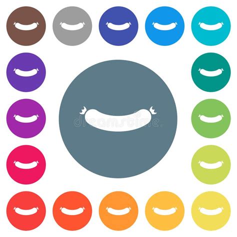 Sausage Solid Flat White Icons On Round Color Backgrounds Stock Vector Illustration Of Baked