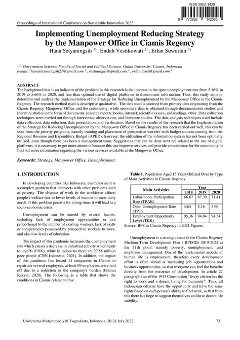 Implementing Unemployment Reducing Strategy By The Manpower Office In Ciamis Regency