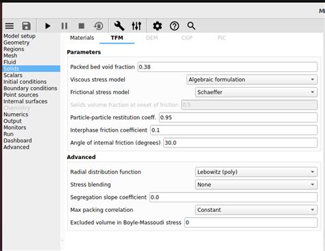 issue with using two fluid model mfix tfm and dt