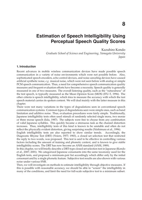 Pdf Estimation Of Speech Intelligibility Using Perceptual Speech Quality Scores