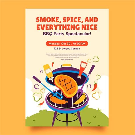 손으로 그린 바비큐 파티 초대장 템플릿 무료 벡터