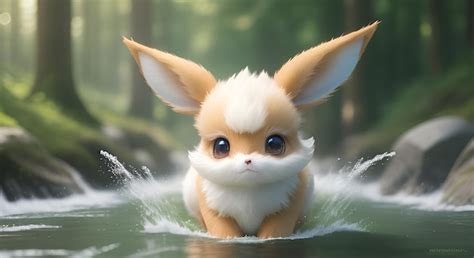 Premium Photo Ai Generated 3d Realistic Eevee At A Stream In A Forest