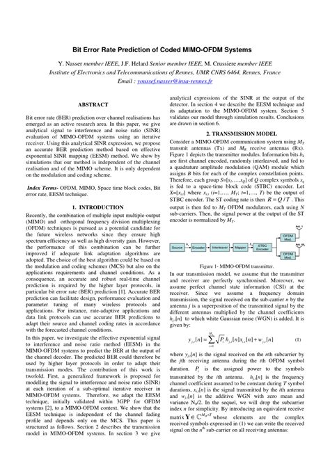 Pdf Bit Error Rate Prediction Of Coded Mimo Ofdm Systems