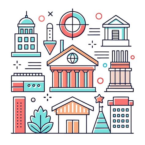 Colorful Illustration Of Different Building Types With Construction