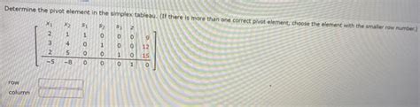 Solved Determine The Pivot Element In The Simplex Tableau