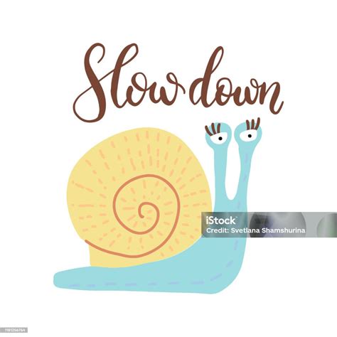 벡터 손으로 그린 영감 글자 천천히 포스터 인쇄 인사말 카드 티셔츠 디자인에 대한 손으로 그린 달팽이 문자와 동기 부여 스케치 스타일 문구 T 셔츠에 대한 스톡 벡터 아트