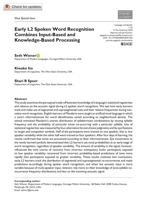 Pdf Early L2 Spoken Word Recognition Combines Input Based And Knowledge Based Processing