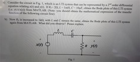 Solved A Consider The Circuit In Fig 1 Which Is An LTI Chegg Com