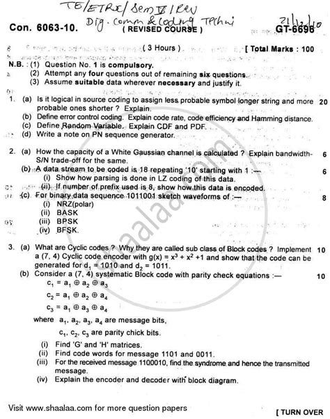Digital Communication And Coding Techniques 2010 2011 Be Electronics
