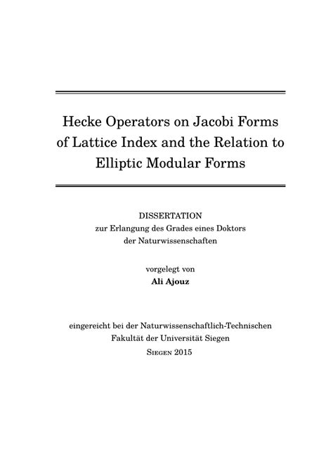 Pdf Hecke Operators On Jacobi Forms Of Lattice Index And The Relation