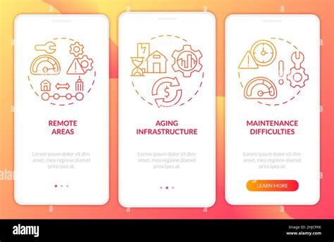 Rural Electrification Obstacle Red Gradient Onboarding Mobile App Screen Stock Vector Image