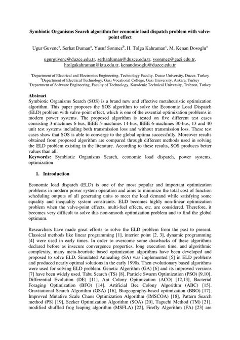 Pdf Symbiotic Organisms Search Algorithm For Economic Load Dispatch Problem With Valve Point