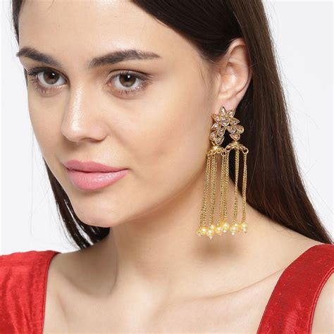 Priyaasis Party Wear Pearl Gold Plated Pearl Jhumkijhumka Earrings