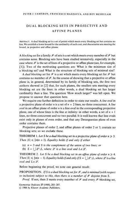 Pdf Dual Blocking Sets In Projective And Affine Planes