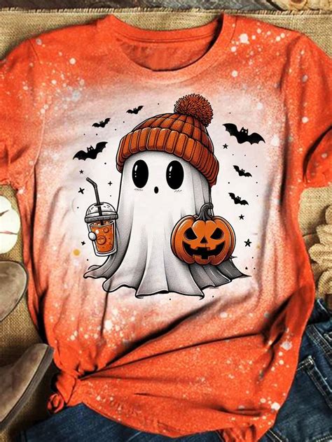 Cute Ghost Print Tie Dye Top Orange L Halloween Prints Cute Ghost