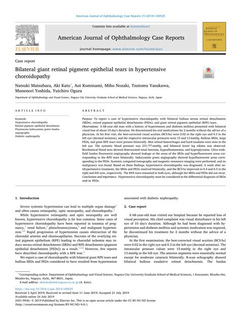 Pdf Bilateral Giant Retinal Pigment Epithelial Tears In Hypertensive
