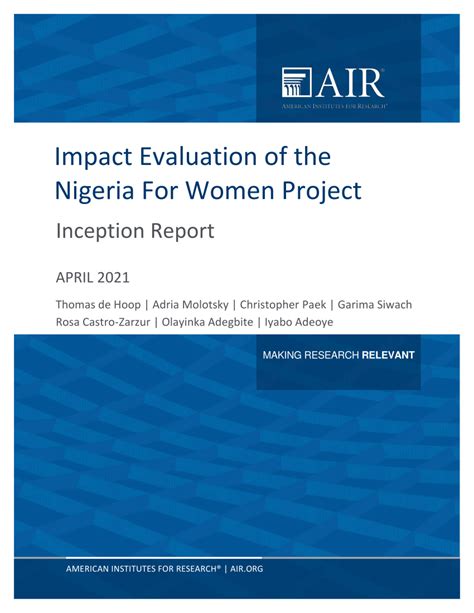 PDF Impact Evaluation Of The Nigeria For Women Project Inception Report