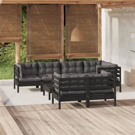 8 Piece Garden Lounge Set With Cushions Black Solid Pinewood Vidaxl Big W