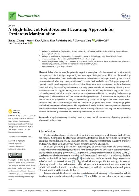 Pdf A High Efficient Reinforcement Learning Approach For Dexterous Manipulation